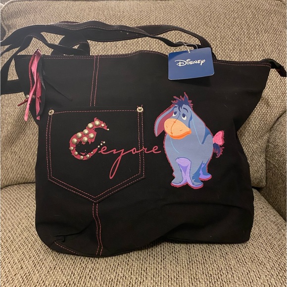 Disney | Bags | Nwt Disney Eeyore Black Tote Bag Zipper Top 65 X 12 13 ...